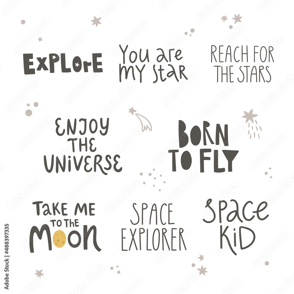 vector set of cute space quotes and elements Stock Vector | Adobe Stock