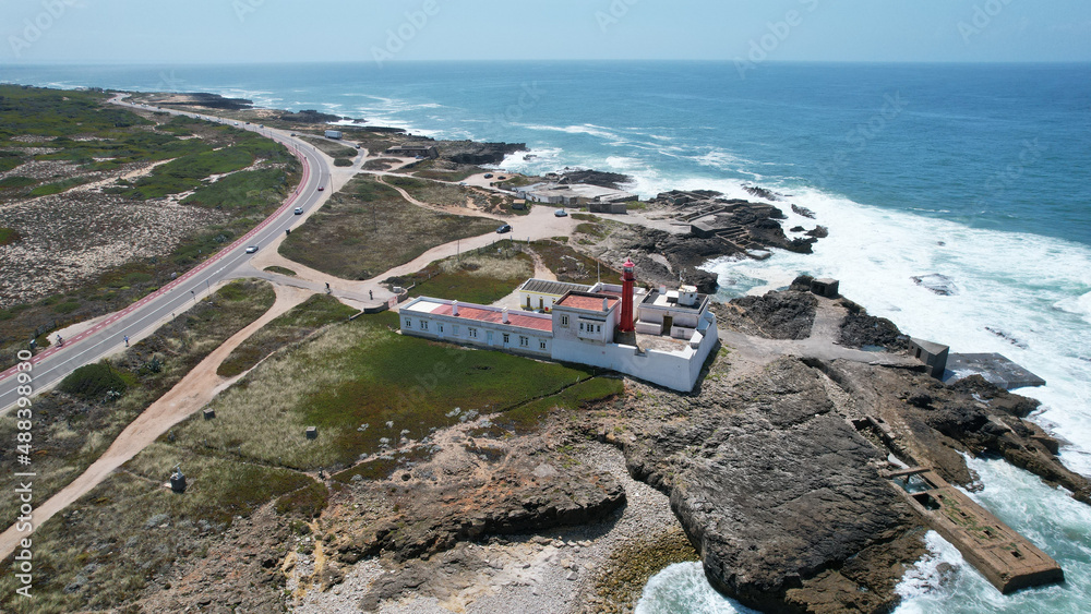 An aerial view of Cabo Raso Lighthouse in Portugal Stock Photo | Adobe ...
