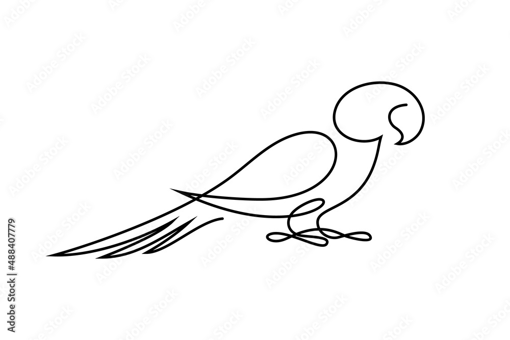 Parrot bird in continuous line art drawing style. Minimalist black ...