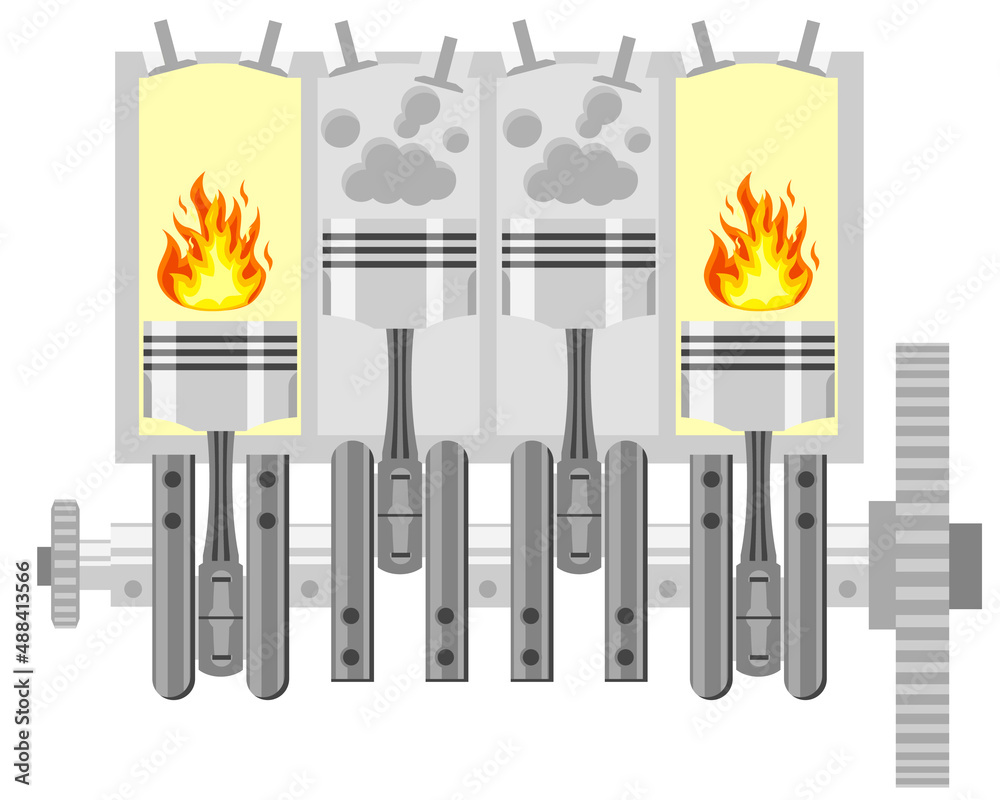 Working engine in a cutaway close-up on a white background. Stock ...