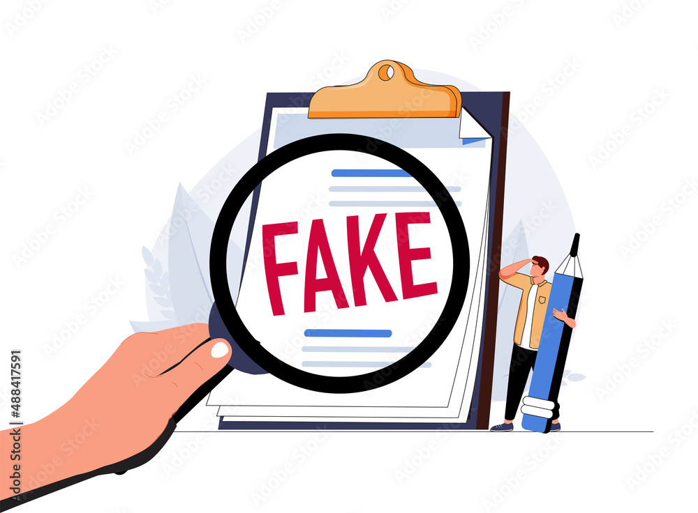 Fake document, wrong information verification or fake news inspection ...