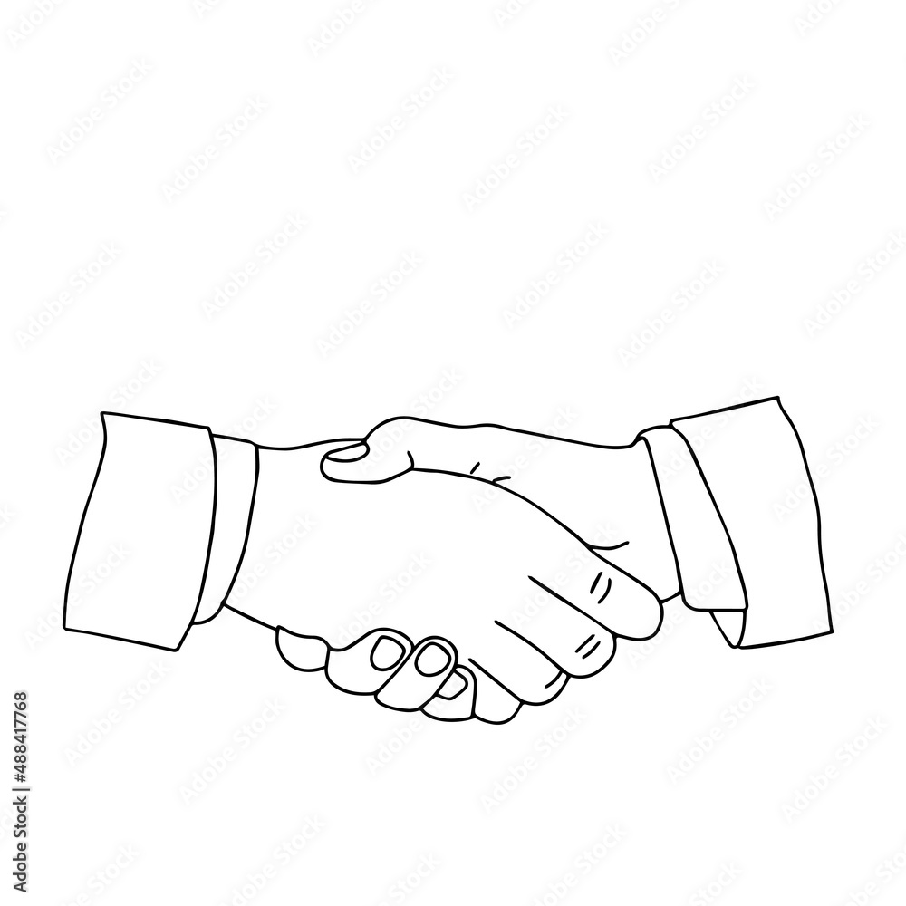 Vector outline illustration of two people shake hands Stock Vector ...