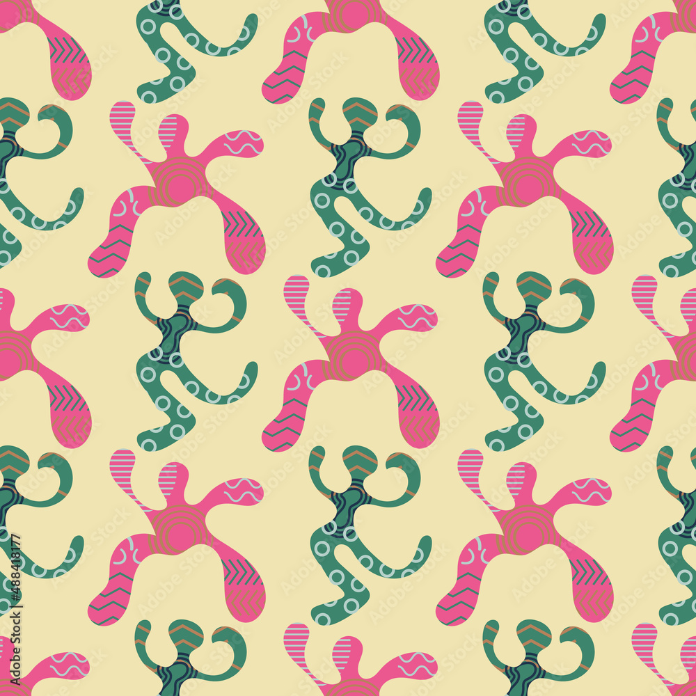 Funky dancing people vector pattern background. Fun backdrop of ...