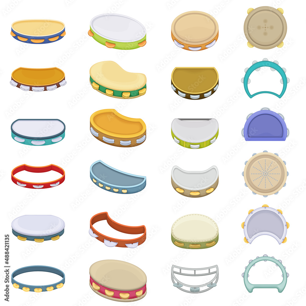 Tambourine vector cartoon icon set . Collection vector illustration ...