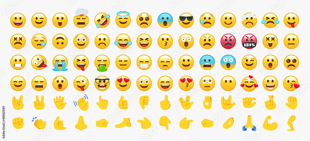 Emoji set vector isolated icon. All hand emoticons in one collection ...