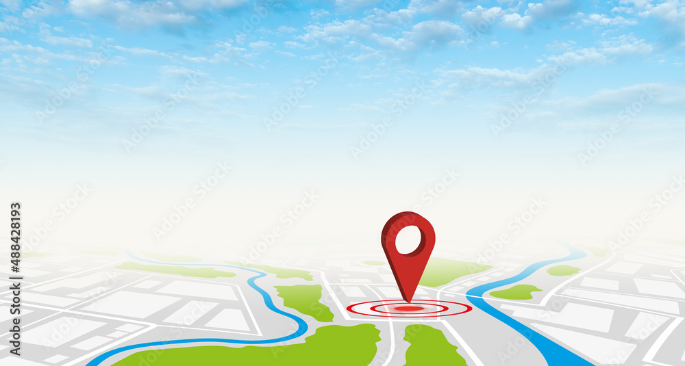 Navigation concept city map with red pin point Stock Illustration ...