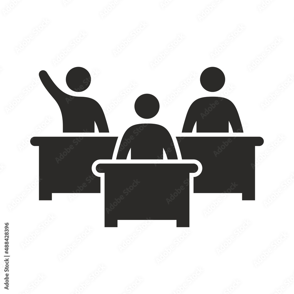 Classroom icon. Students in classroom. Vector icon isolated on white ...