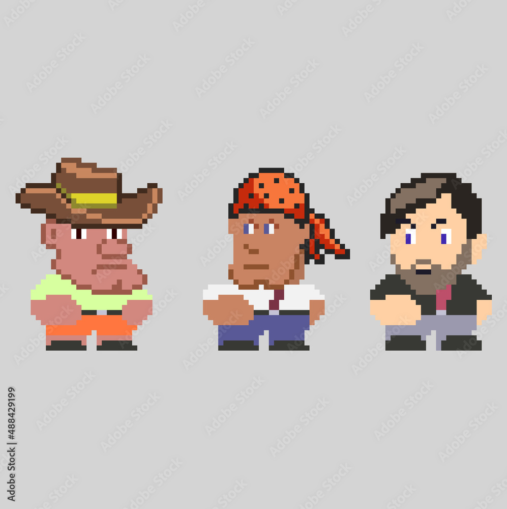 Set of pixel men characters in art style Stock Vector | Adobe Stock