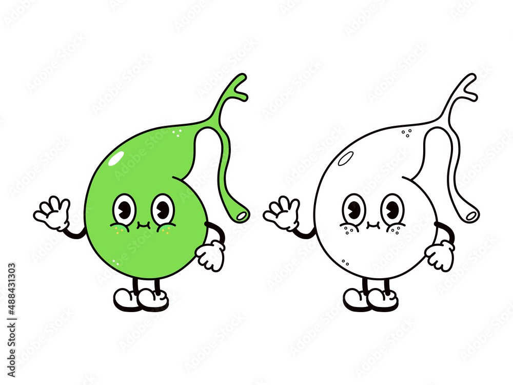 Cute funny gallbladder character. Vector hand drawn traditional cartoon ...