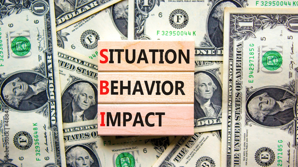 SBI situation behavior impact symbol. Concept words SBI situation ...