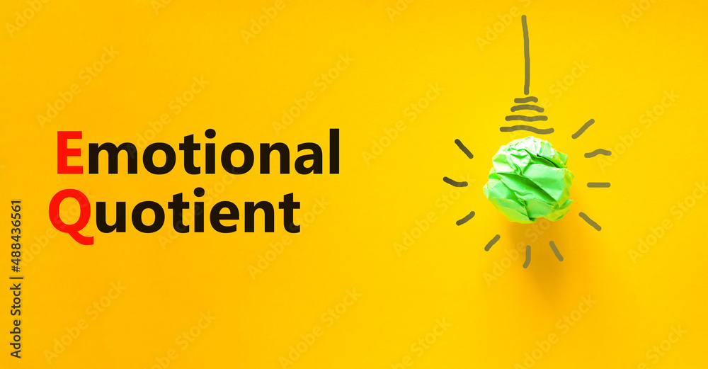 EQ emotional quotient symbol. Concept words EQ emotional quotient. Green light bulb icon ...