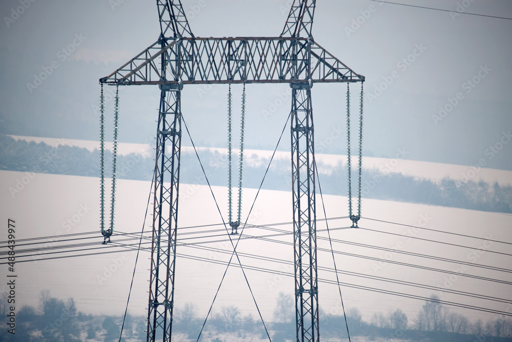 Electric power lines divided by safe guard insulating frame transfening ...