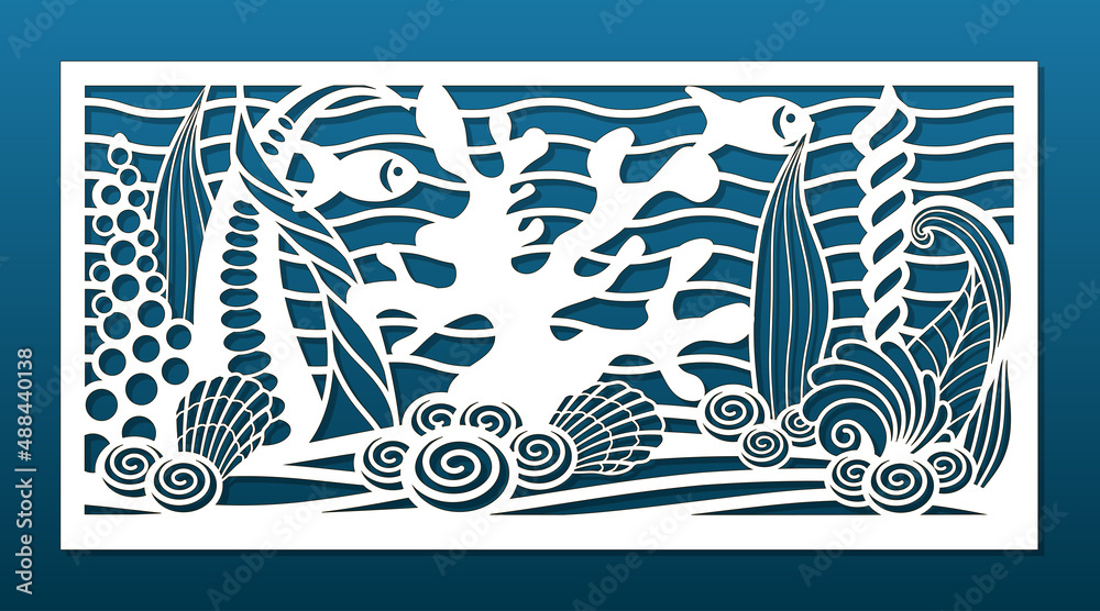 Laser cut panel with ocean underwater design. CNC cutting template ...