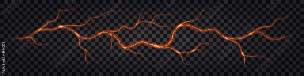 Earthquake ground cracks with molten lava fire lines, hot magma breaks ...
