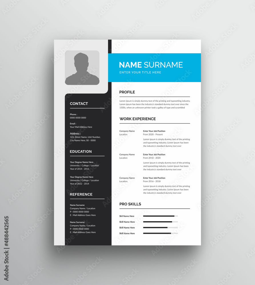 Blue and dark black color resume design | modern and creative cv design ...