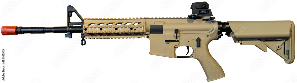 Modern automatic multiple-charge weapon isolated on a white background ...