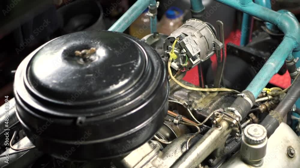 Close up of working motor mechanism with rotating fast details. Clip ...