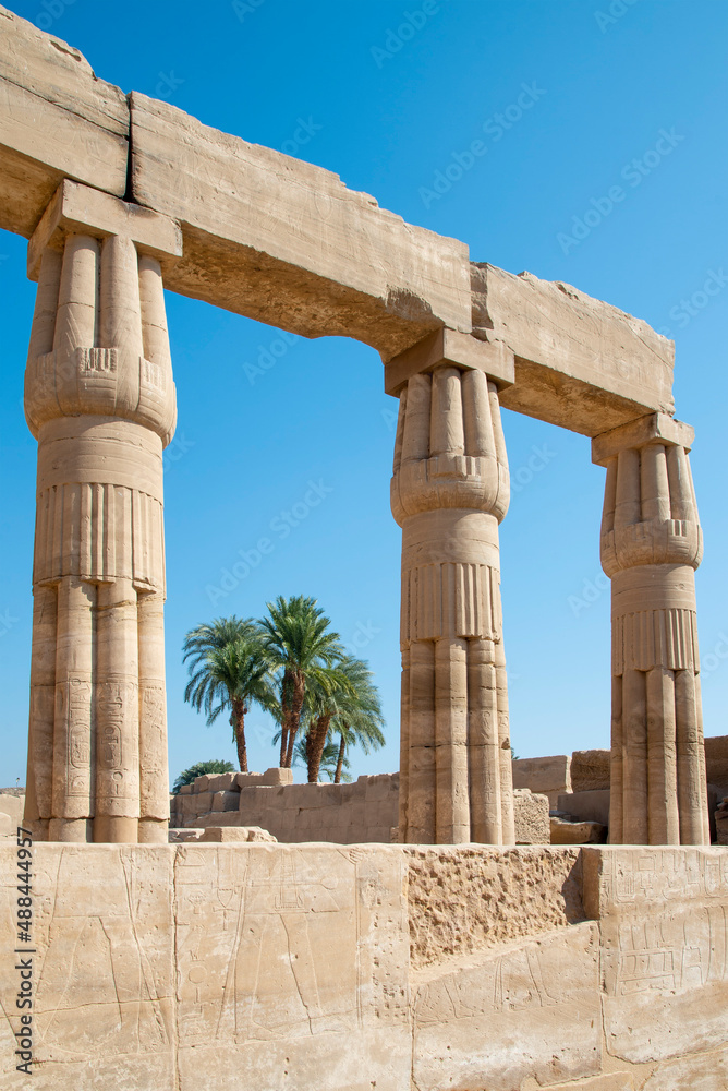 The columns of the god Amun The temple of Karnak, in Thebes, dedicated ...