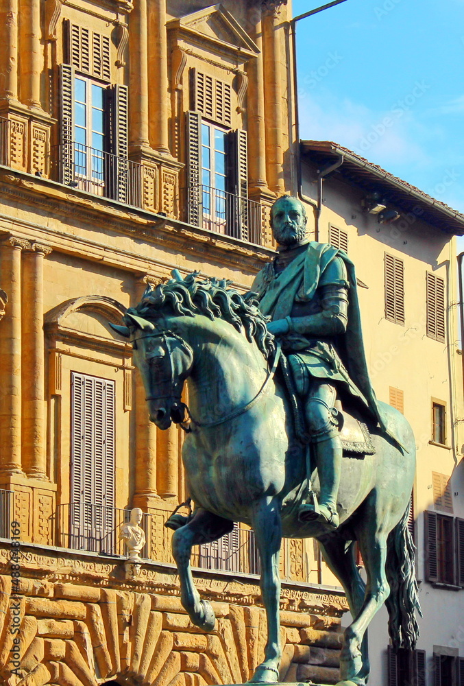 Florence. Italy. Monument of Cosimo I is a bronze equestrian statue by ...
