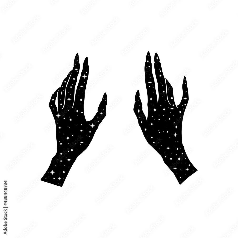 Vecteur Stock Hand Drawn Dark Witch Hands, Vector Set of Female Hands ...