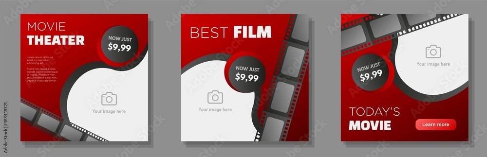 Movie theater social media post, banner set, film offer advertisement ...