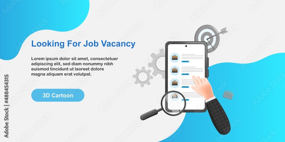 3D cartoon style illustration. Mobile app recruitment concept ...