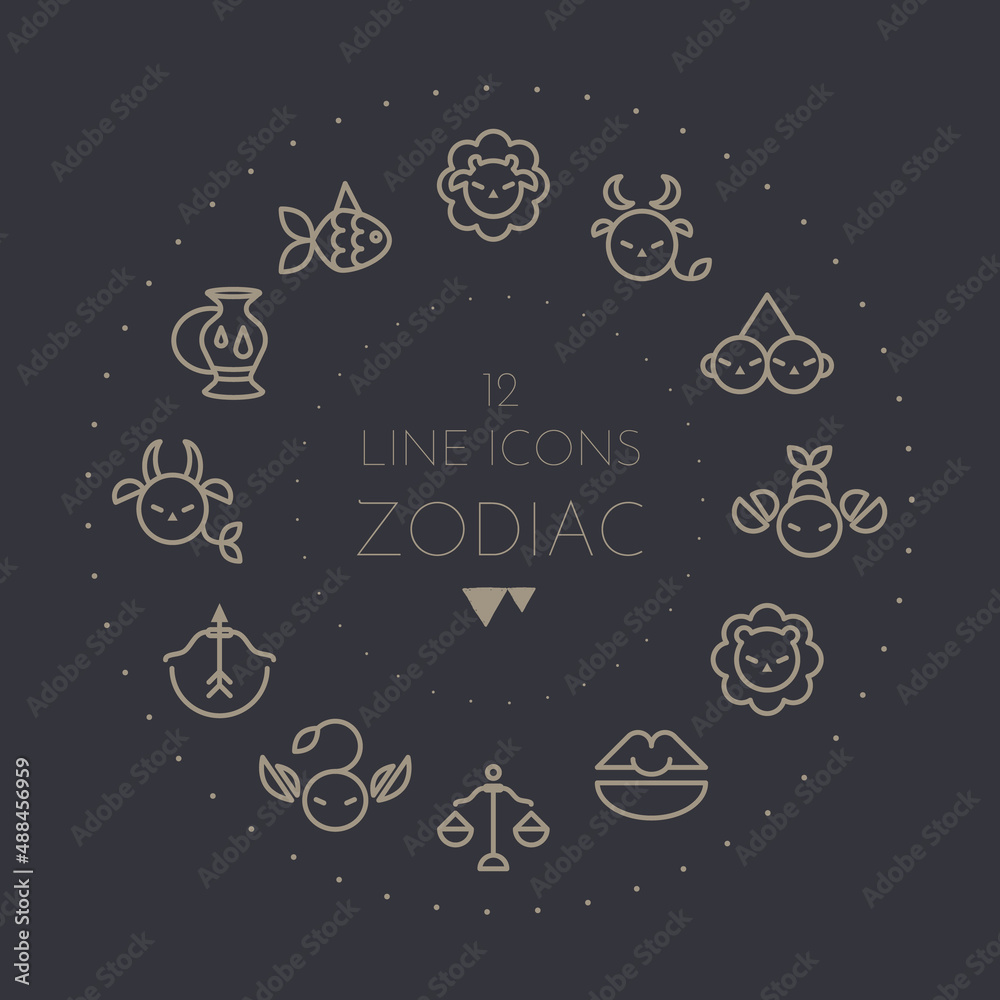 Zodiac sign icons collection. Minimalistic astrological horoscope ...