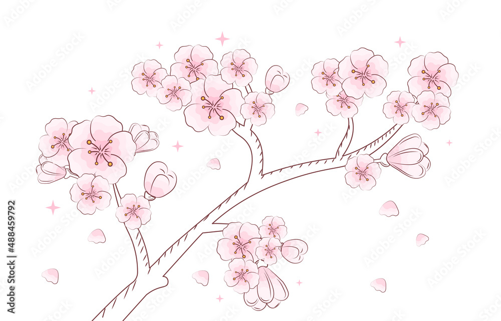 Cherry line art blossom Stock Vector | Adobe Stock