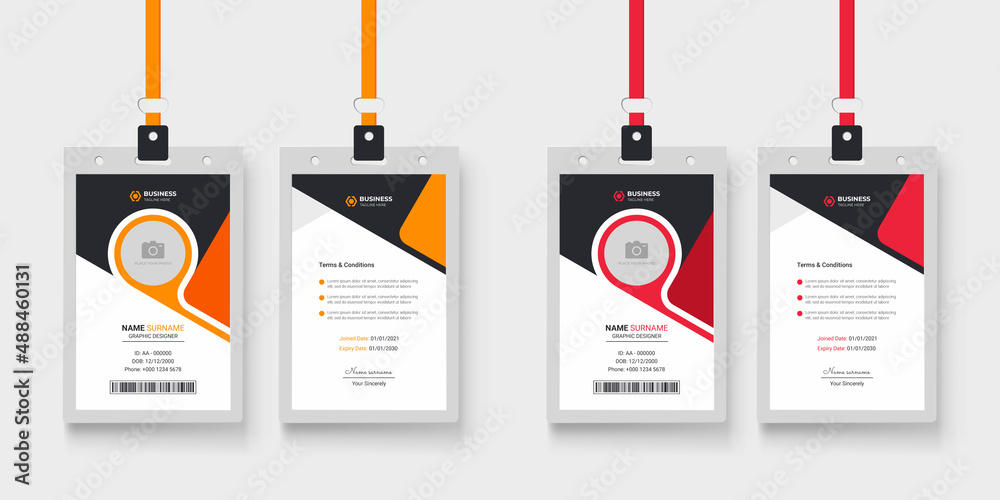 Clean and simple employee id card template with color variation Stock ...