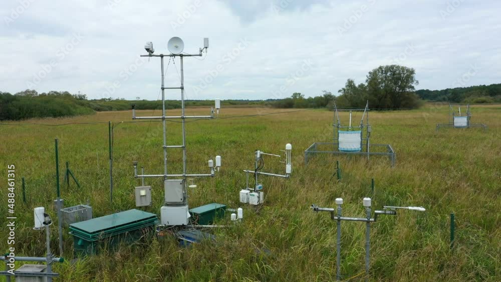 Station science research for studying wetlands meadows, drone aerial ...