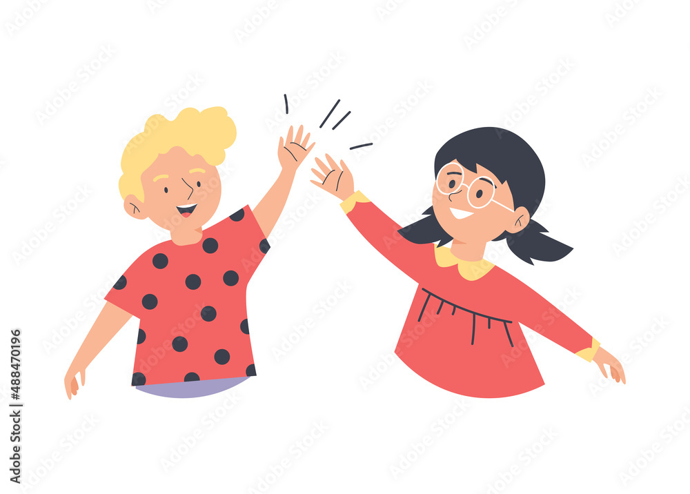 Kids friends giving high five flat cartoon vector illustration isolated ...