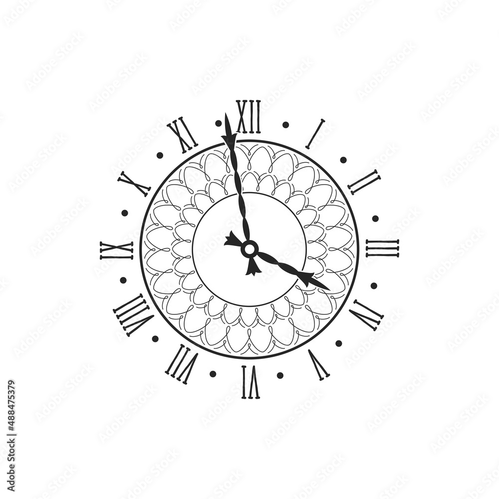 Time design, vintage clock with roman numerals isolated elegant hand ...