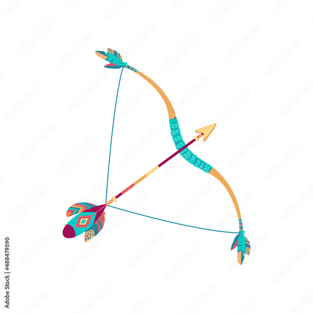Bow and arrows isolated indians native americans weapon with feathers ...