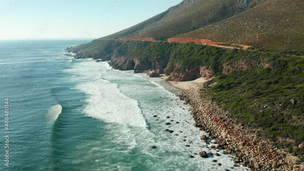 Scenic Landscape Of Kogel Bay Beach In Cape Town, South Africa - aerial ...
