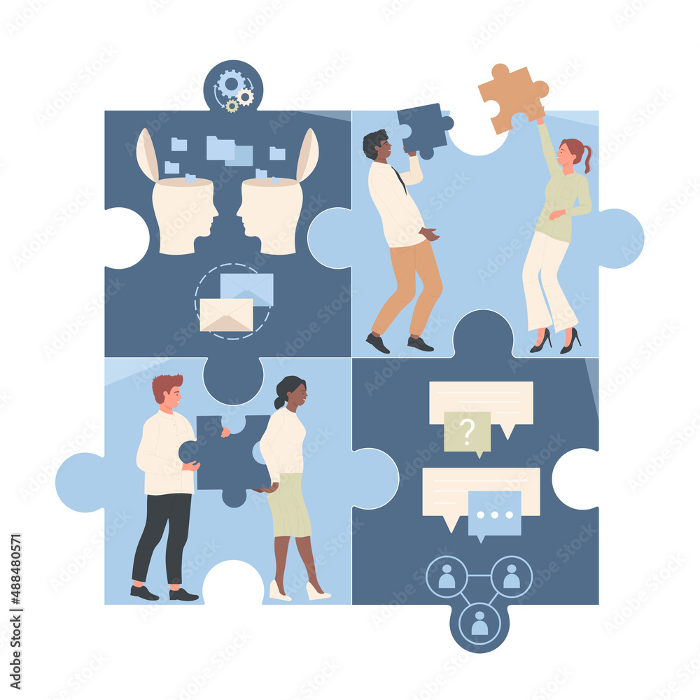 Teamwork of business people inside connected puzzle vector illustration ...