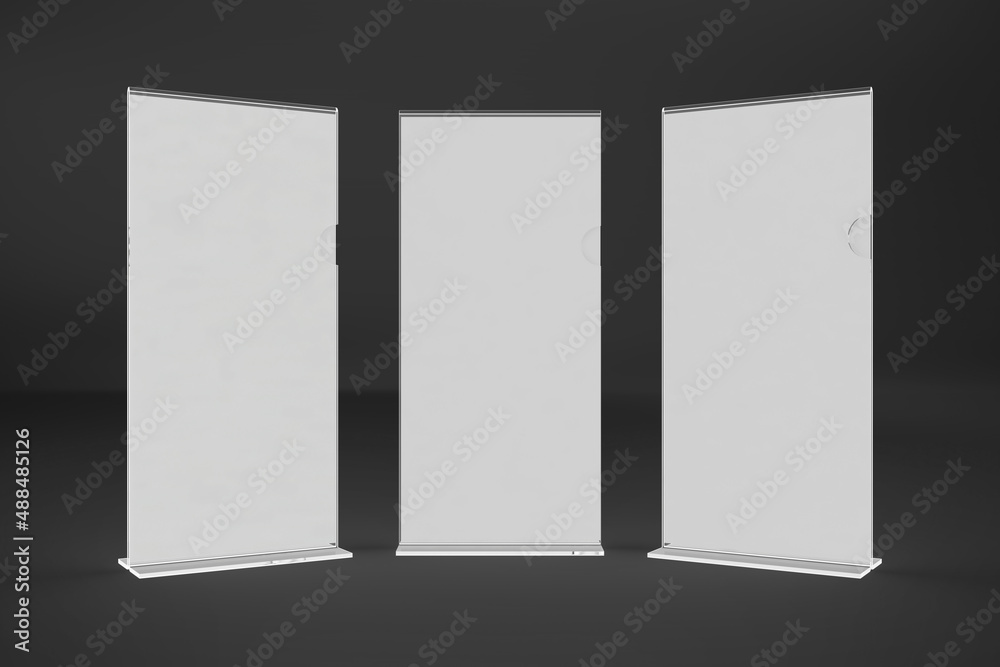 Front View of Table Top Clear Acrylic Vertical Flyer Stands with Paper ...