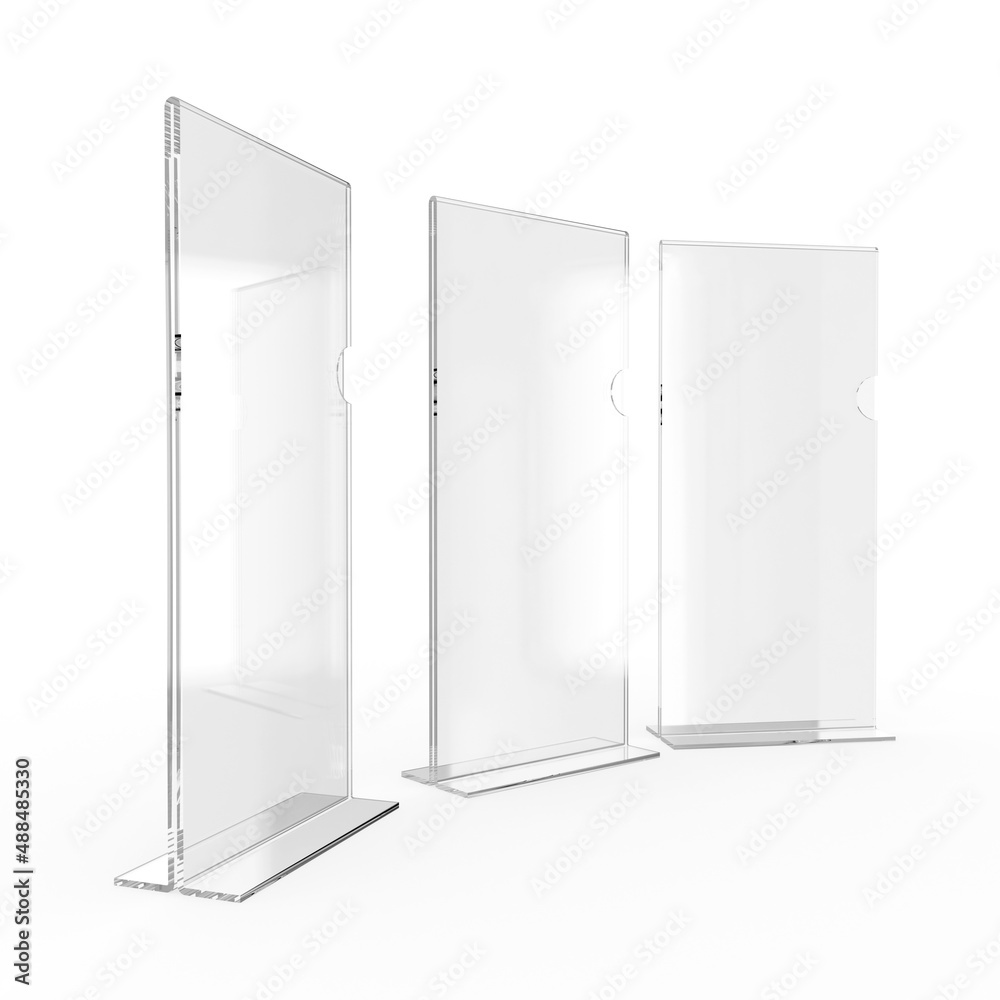 Perspective view of 3 White Acrylic Table Top DL Restaurant or Event ...