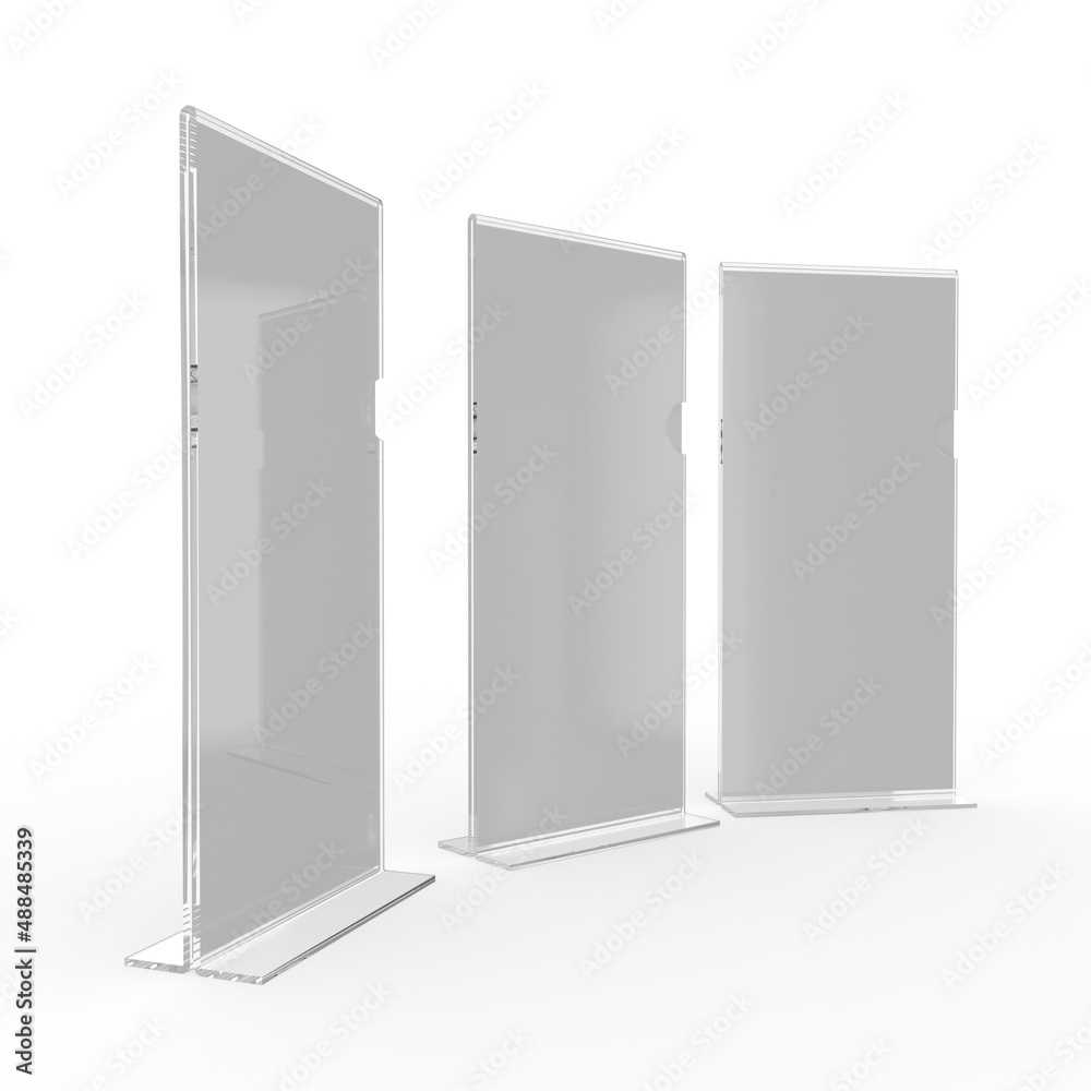 Perspective view of 3 Grey Acrylic Table Top DL Advertising Table ...