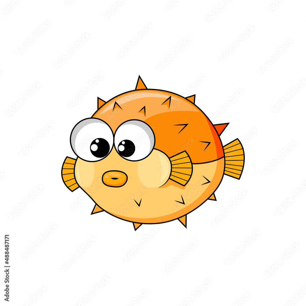 Fugu fish isolated japanese poison pufferfish funny cartoon character ...