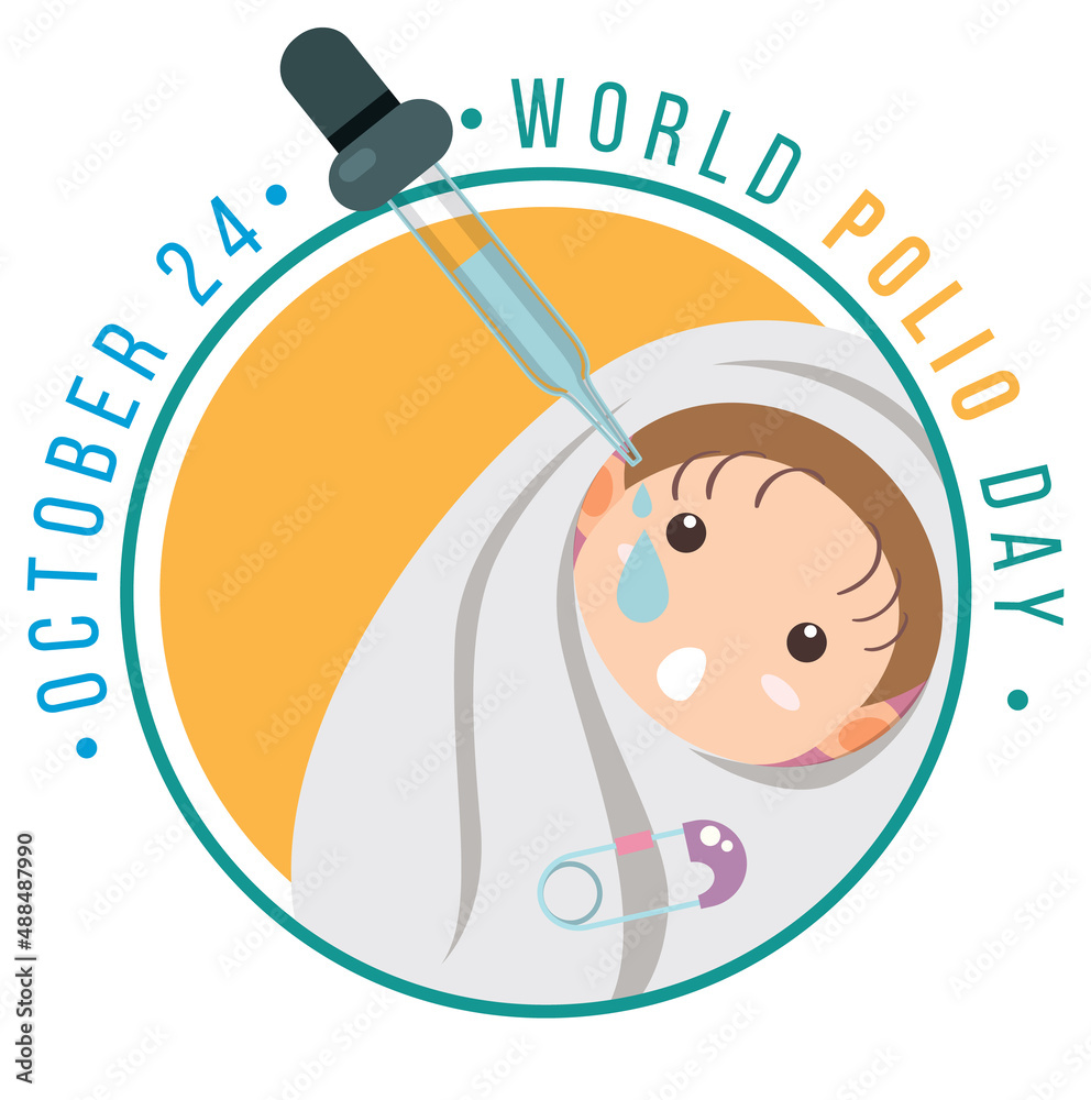 World Polio Day poster design with a baby receiving oral polio vaccine ...