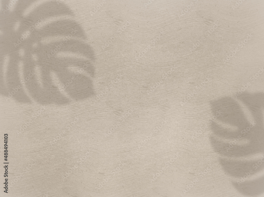 monstera plant natural shadow overlay effect on cream wall background ...