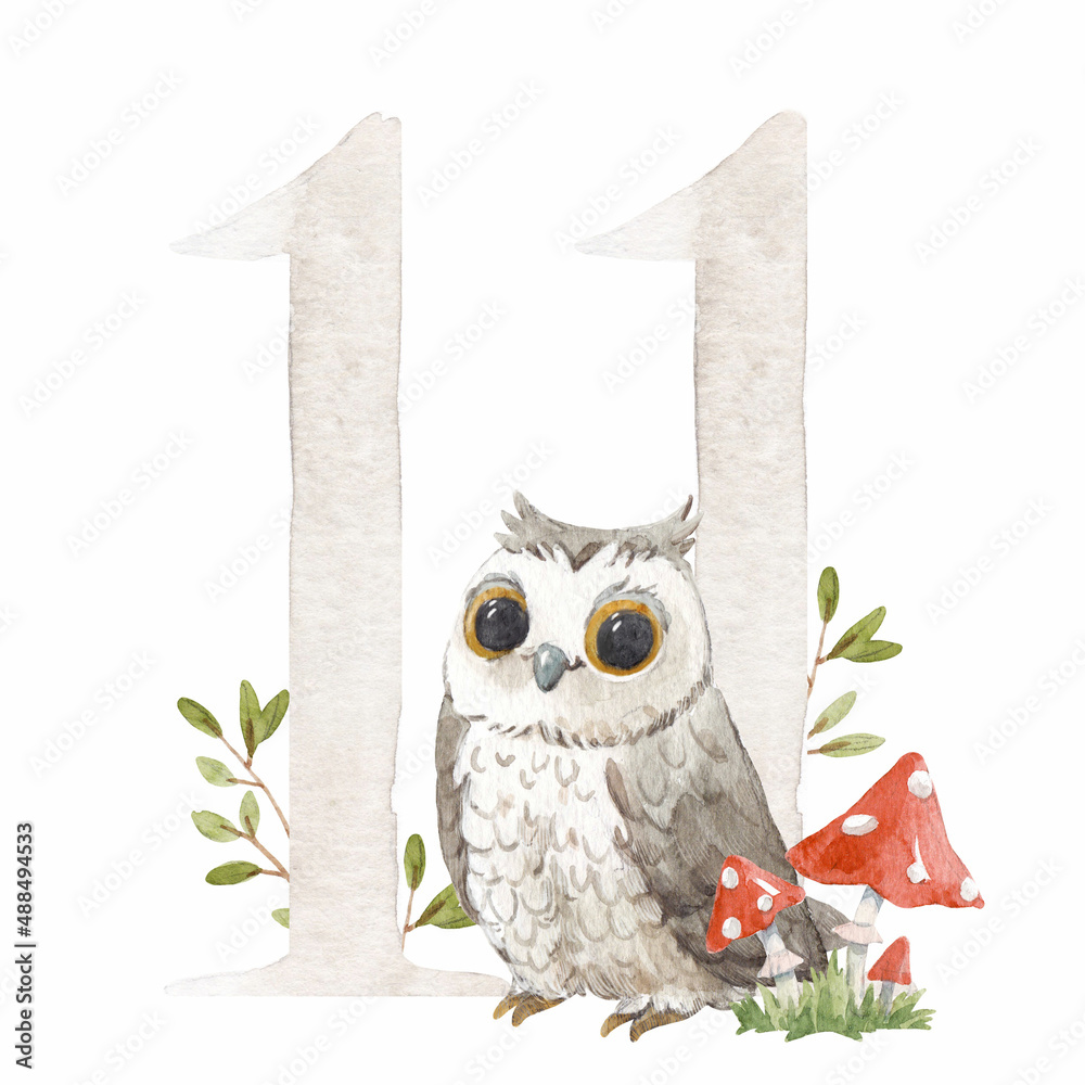 Beautiful stock illustration with watercolor hand drawn number 11 and ...