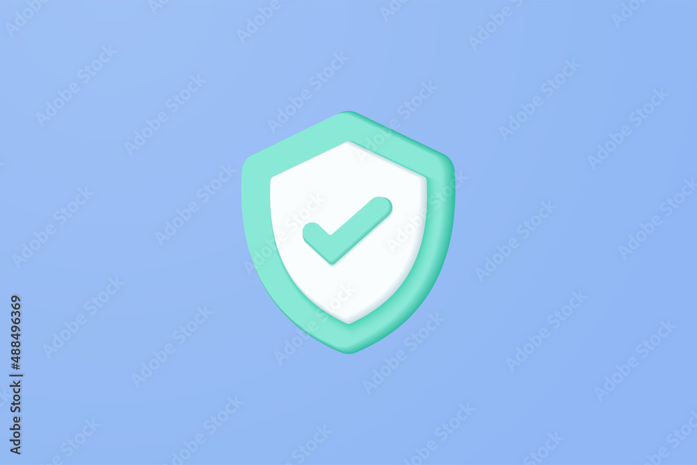 3D shield protection icon with check for online payment on blue sky background concept, user ...
