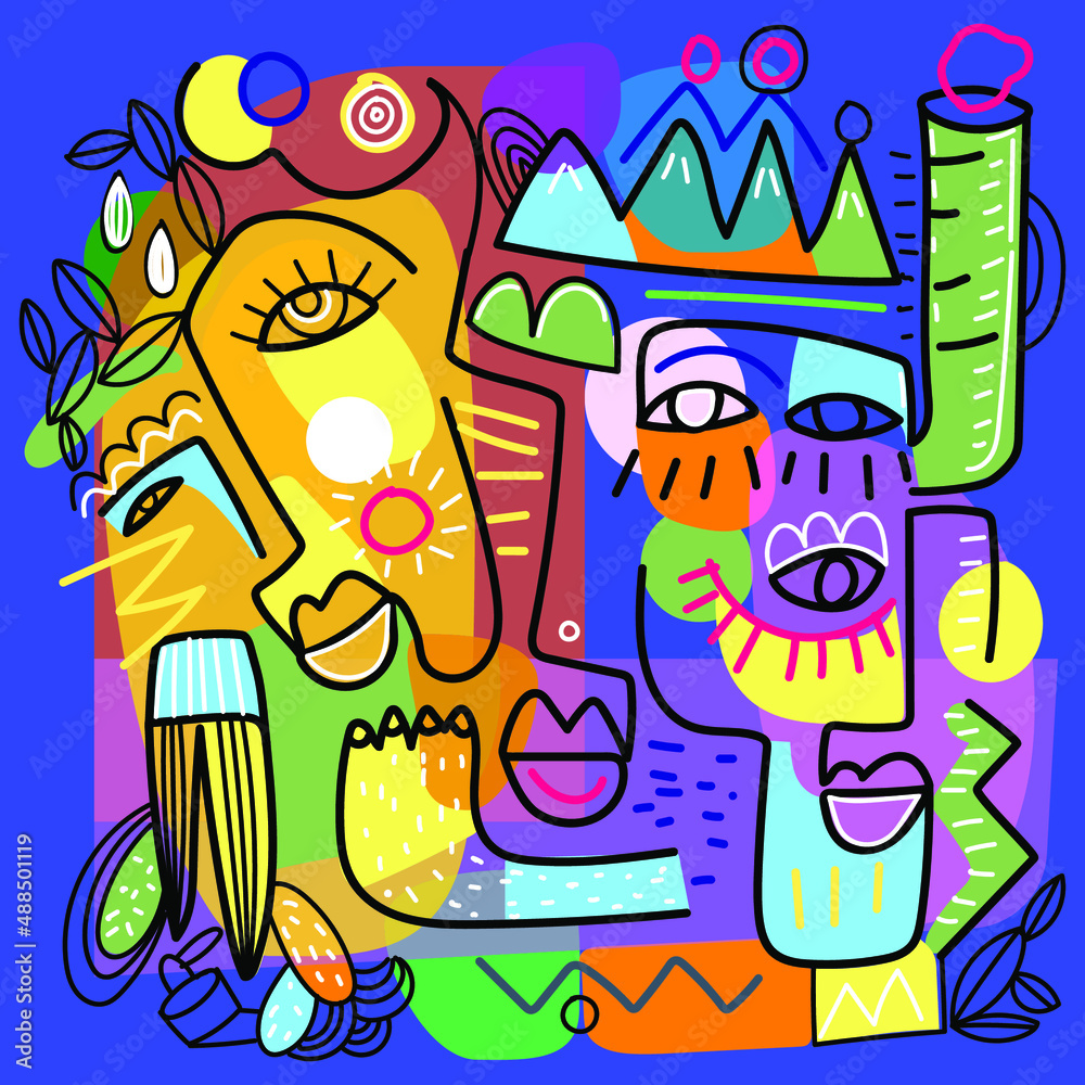 Abstract face portrait vector illustration. hand drawing,line,colorful ...