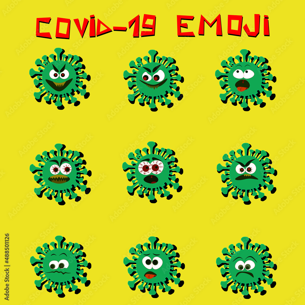 Covid19 coronavirus emojis vector set, different emotions. Covid19 ...