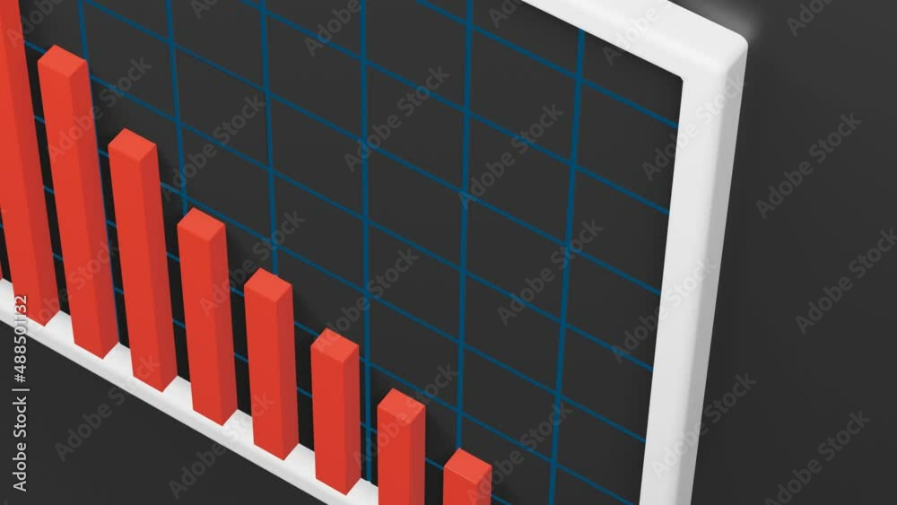 3d render. falling red bars of graph animation. Chart animation for ...