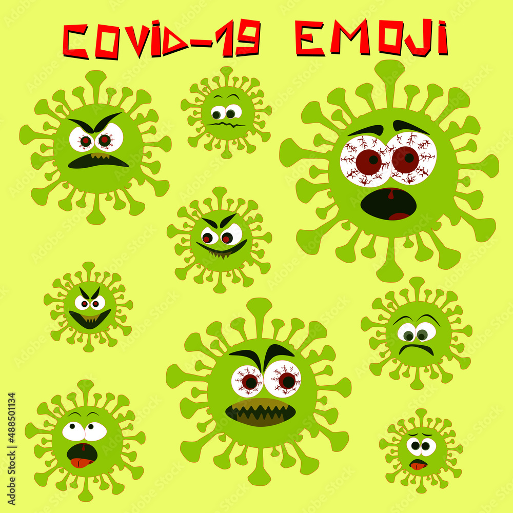 Covid19 coronavirus emojis vector set, different emotions. Covid19 ...