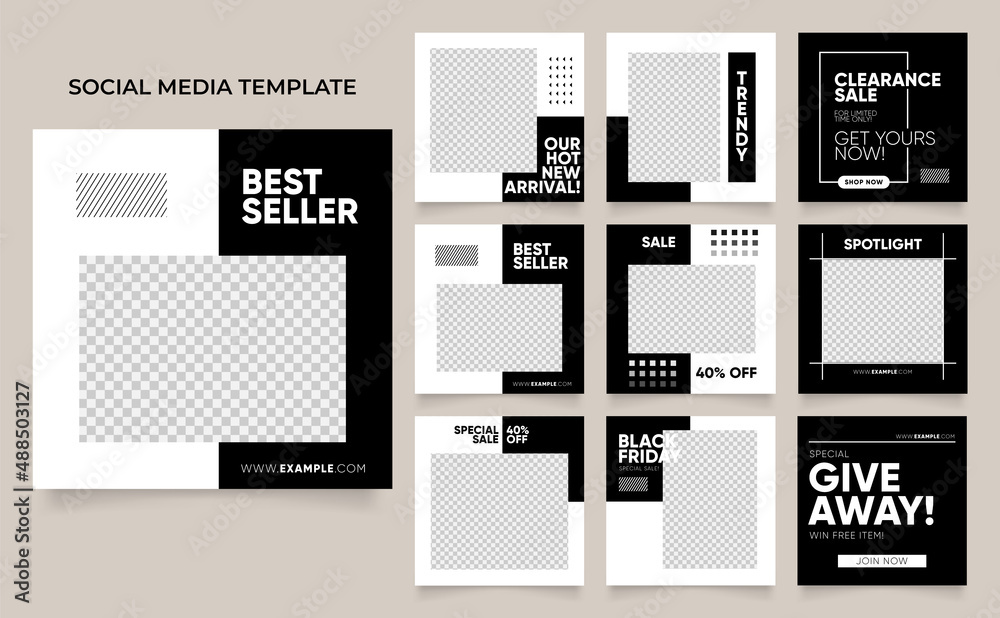 social media instagram and facebook feed post template in black and ...