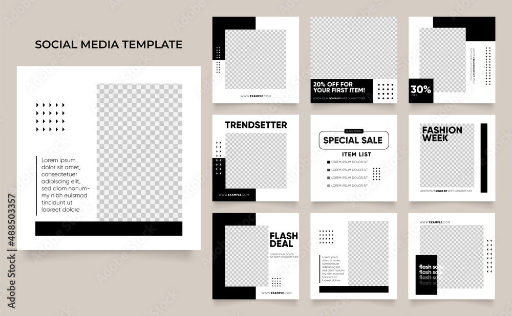 social media instagram and facebook feed post template in black and ...