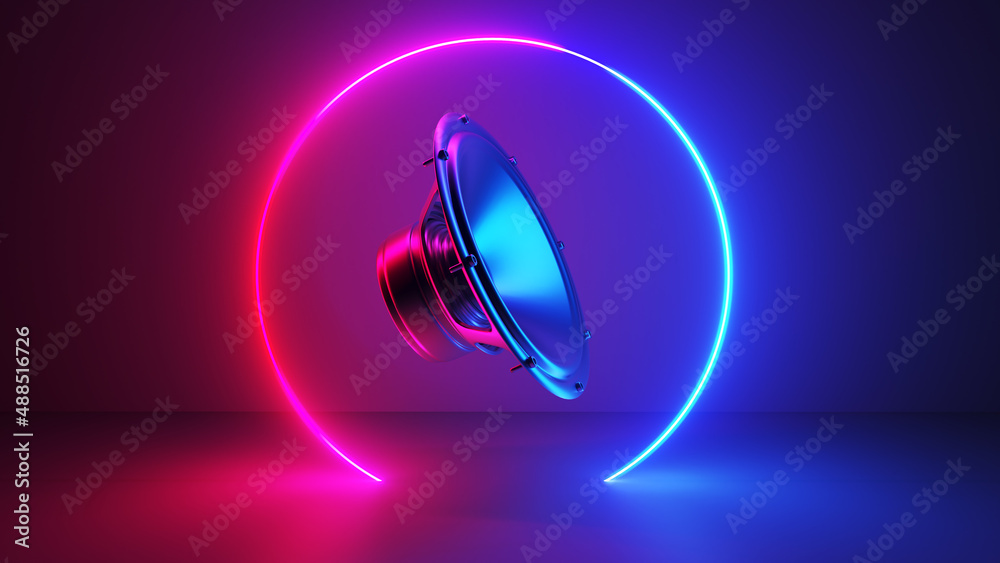3d rendered illustration of a neon style speaker Stock Illustration ...